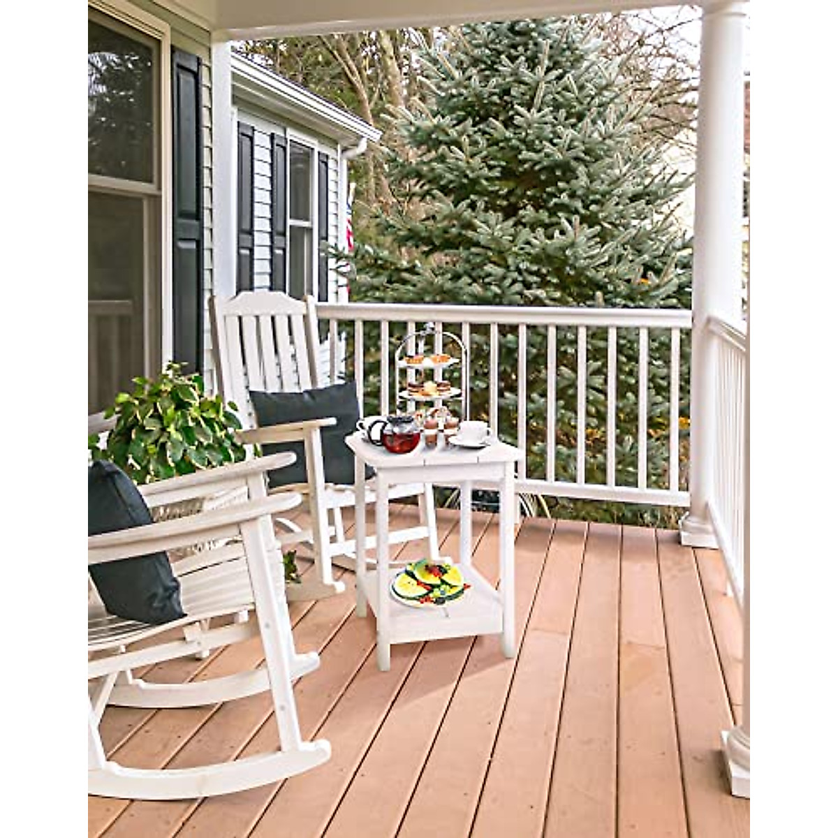 Tikea Adirondack Outdoor Side Table, 16.7" Outdoor End Table for Patio Pool Porch, All Weather Resistant Outdoor Patio Furniture White