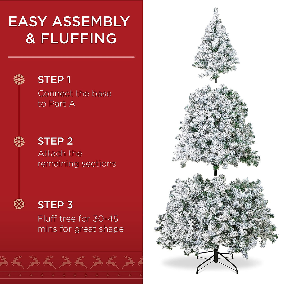 Best Choice Products 6ft Pre-Lit Snow Flocked Artificial Holiday Christmas Pine Tree for Home, Office, Party Decoration w/ 250 Warm White Lights, Metal Hinges & Base