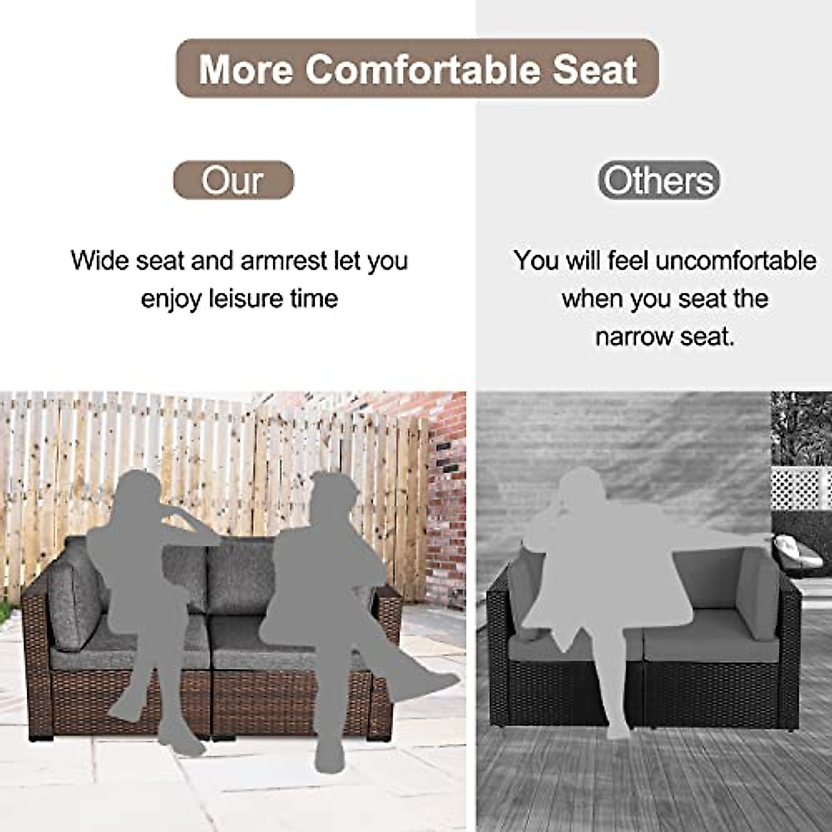 kinbor Outdoor Patio Furniture Set - 7 Pieces Outdoor Sectional Sofa, PE Rattan Wicker Patio Couch, Conversation Set with Coffee Table, Cushions for Porch, Backyard, Pool, Deck, Dark Grey