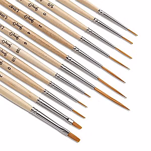 Jerry Q Art 12 Pcs Detail Paint Brushes, Golden Synthetic Hair, High Performance for Oil, Acrylic and Watercolor JQ-503
