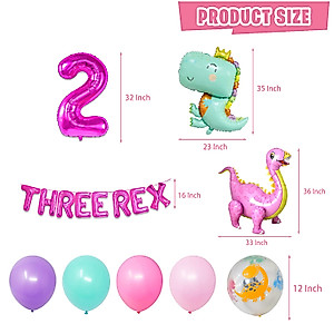 KOTLMIGHT Dinosaur Birthday Party Supplies for 2 Year Old Girl, Two Rex Pink Dinosaur Dino Party Decorations for Girls Baby - Backdrop, Banner, Toppers, Cupcakes Wrappers, Balloons and Tablecloth