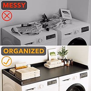 SpaceAid Washer Dryer Countertop, Laundry Wood Shelf Topper with Edge, 54" Width x 27.5" Depth Cover Guard Organizer for Washer and Dryer Laundry Hamper Counter Storage Organization (Black)