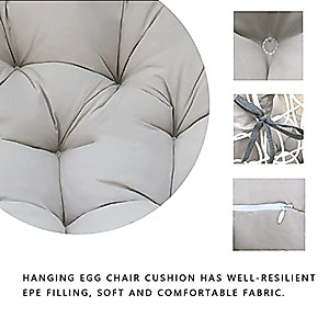 Hanging Basket Seat Cushion, Thicken Hanging Egg Chair Cushion, Washable Hanging Basket Chair Cushion, Basket Egg Chair Cushion with Headrest (Grey)