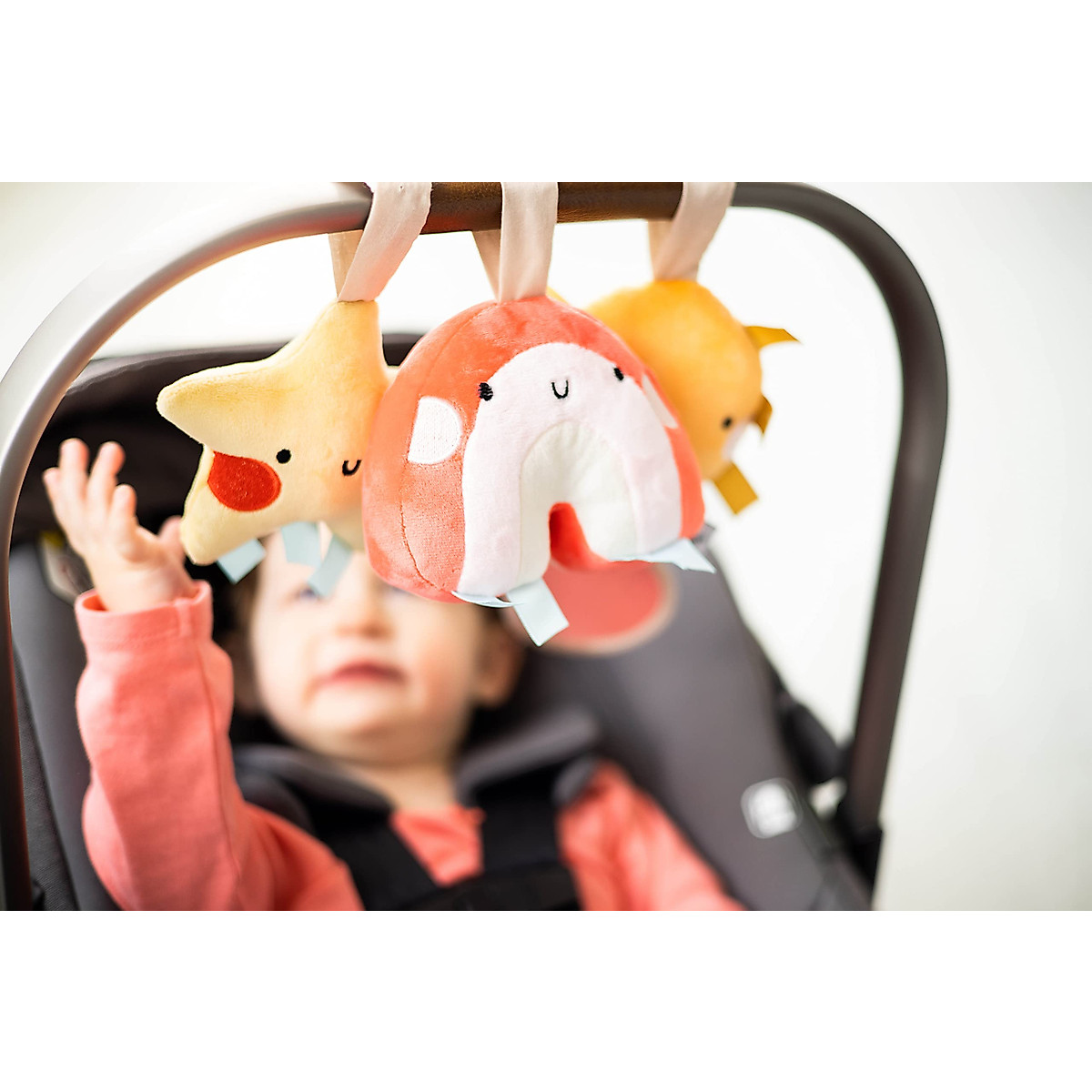 Pearhead Rainbow Sun and Stars Stroller Toys, Plush Corduroy Baby Travel Car Seat Toy Set, Baby Hanging Interactive Toys, Gender-Neutral Baby Travel Accessories, Rainbow Sun Stars Set of 3