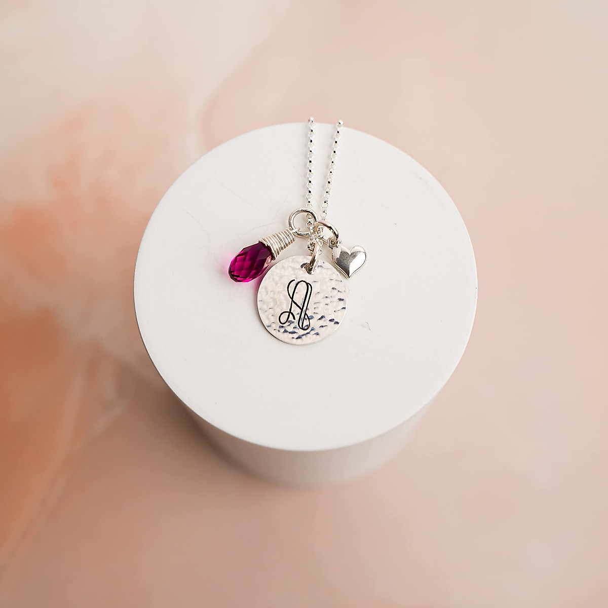Keep It Simple- Personalized Sterling Silver Initial Monogram and Heart Charm Necklace with Swarovski® Birthstone Briolette. Chic Gifts for Her, Wife, Girlfriend, and more