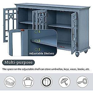 RuiSiSi armhouse 60'' Storage Sideboard Buffet Cabinet with Adjustable Height Shelves for Living Room, Teal Blue