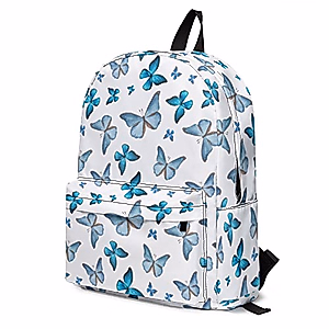 Gtonpum Classic Butterfly Girls School Backpack, Lightweight Basic Middle School Bookbags 17 Inch Casual Daypack for Big Kids Student College, Travel or Outdoor with 15-Inch Laptop Compartment, White