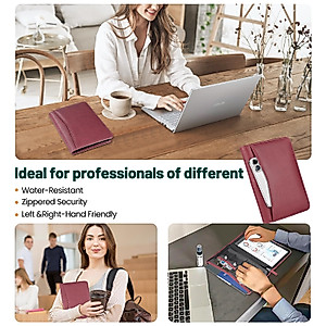 AKAYOK Padfolio for Women, Zippered Business Portfolio, Leather Padfolio Binder 5.3 x 8 inch Writing Pad, Business Portfolio Organizer, Small Padfolio with Clipboard (Red)