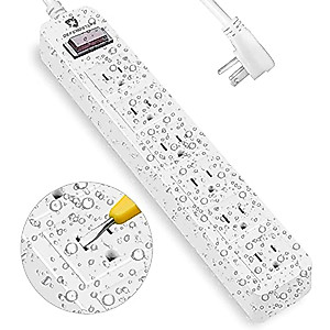6 Outlets Weatherproof Power Strip,Waterproof Surge Protector Electric Shock Proof Surge Strip Flag Plug,6ft Long Cord with Overload Protection for Home,Garden,Patio,Kitchen,Living Room