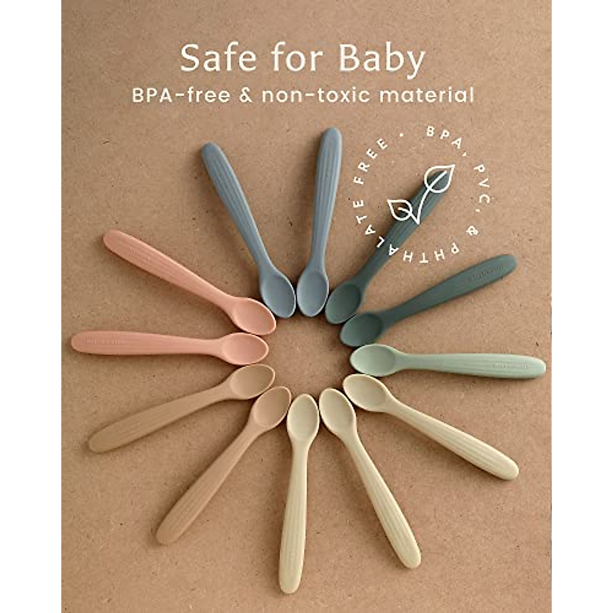 Willow + Sim Silicone Baby Feeding Spoons - BPA-Free, Non-Toxic, Soft & Gentle on Gums and Durable - Food-Grade Silicone Baby Spoons First Stage for Self Feeding 6 Months and Up (Sage/Sharkskin)