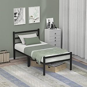 Musen Twin Metal Bed Frame with Headboard, Noise Free, Anti-Slip, Easy Assembly, Under-Bed Storage, Black