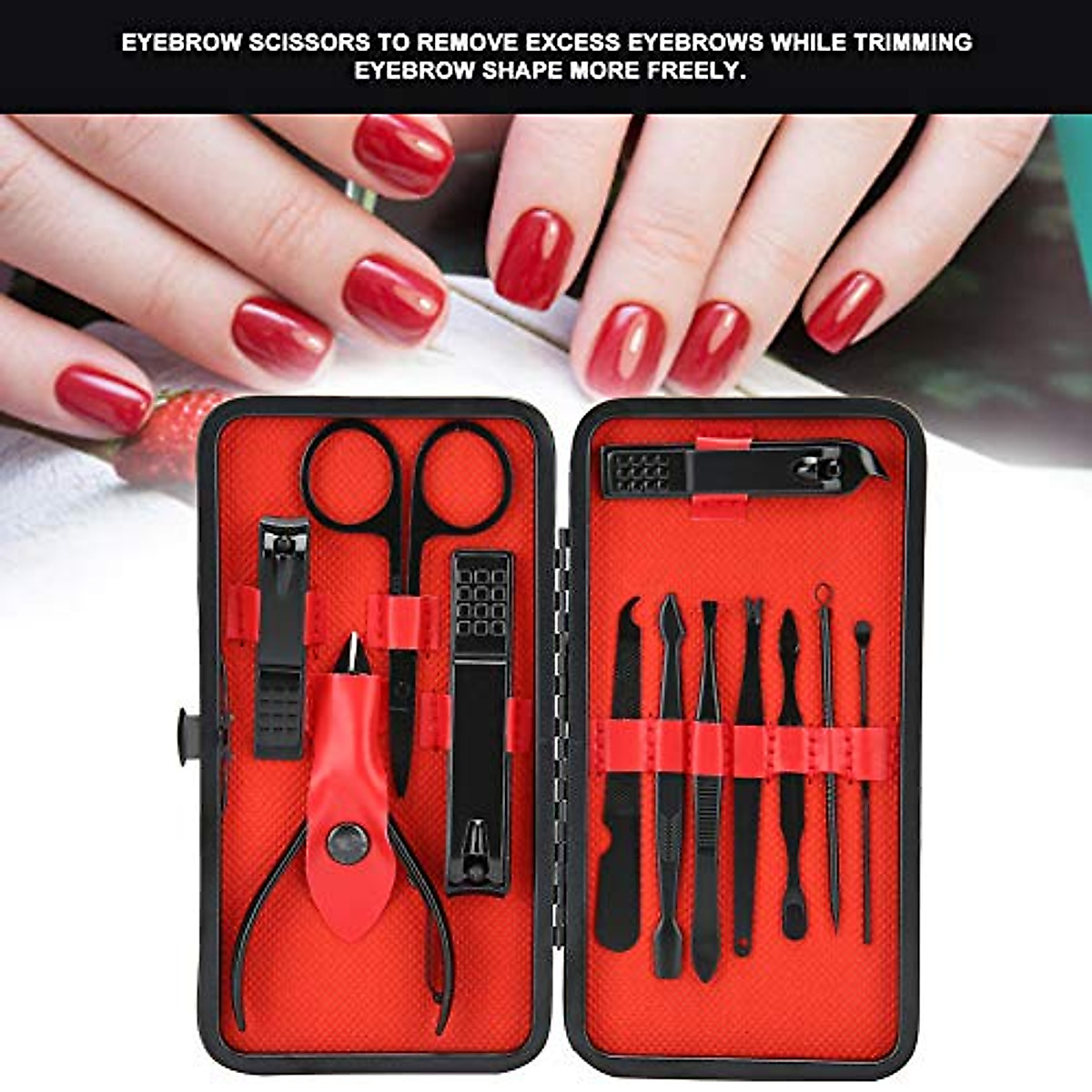 12pcs Manicure Set, Stainless Steel High Hardness Good Toughness Mens Grooming Kit, Easy to Carry Wear Resistance Pedicure Kit, for Nail File Polish
