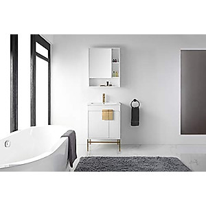 Fine Fixtures - Modern White 24" Bathroom Vanity Set, Satin Brass Hardware, Vireous China Sink Top