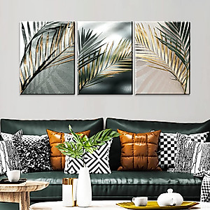 Sdmikeflax Botanical Wall art for Living Room Tropical Plant Wall Art Canvas Prints Set Bathroom Decor Wall Art, Contemporary Green Gold Wall Art for Bedroom, Modern Wall Pictures Office Wall Art