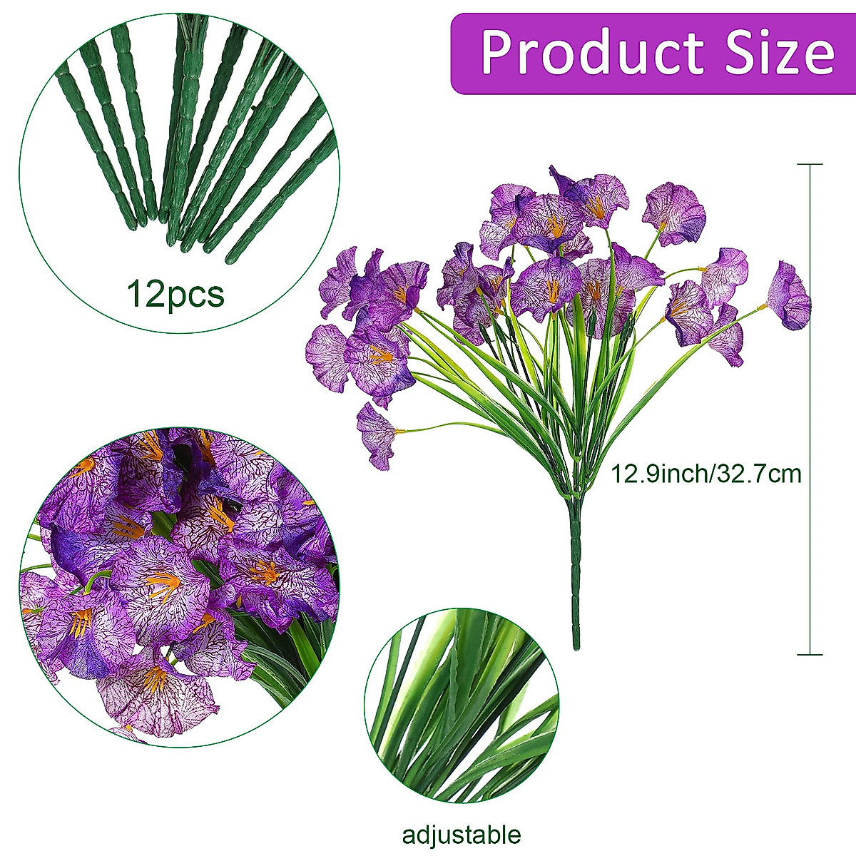 WILLBOND 12 Bundles Faux Flowers Decorative Artificial Shrubs Bushes Outdoor UV Resistant No Fade Faux Plastic Plants for Floral Arrangement Home Patio Porch Garden Decor (Purple)