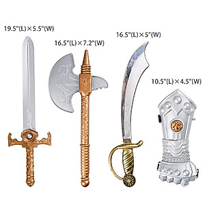 JOYIN Silver Knight in Shining Armor Medieval Pretend Role Play Plastic Toy Halloween Costume Set with Accessories, Kingdom Cosplay with Weapons for Halloween Dress Up Party Decoration