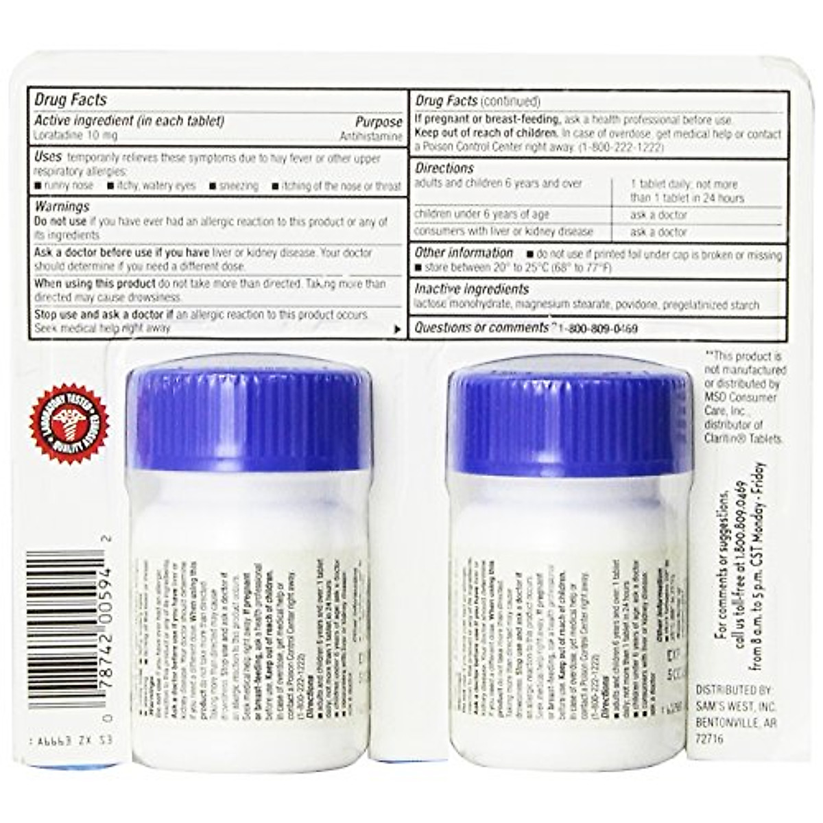 Member's Mark 10 mg Loratadine Indoor & Outdoor 24 Hour Allergy Relief Non-drowsy Tablets 200 ct., 2 pk. (400 Tablets Total)