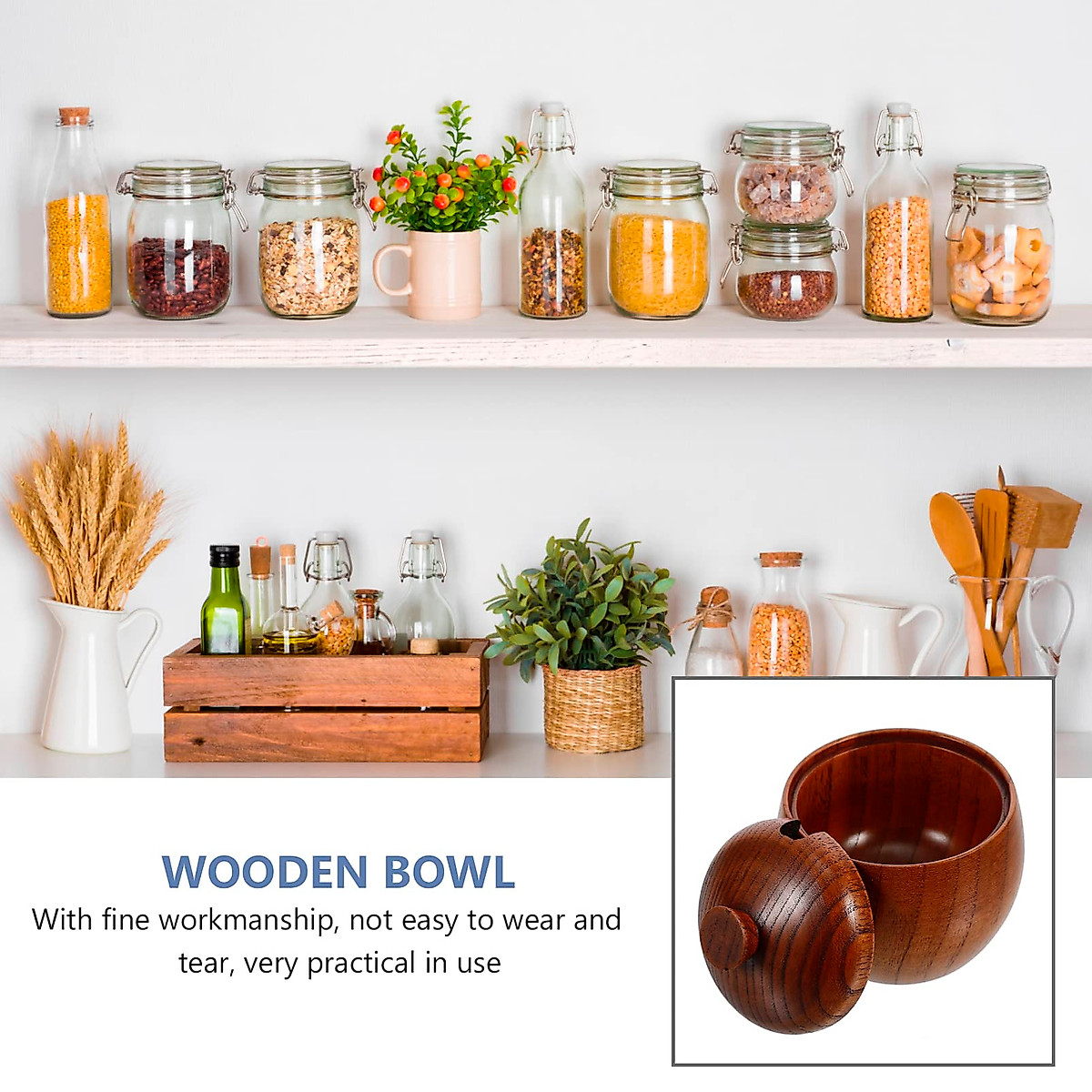 Hemoton Japanese Style Solid Wood Bowl with Lids Children Kids Baby Serving Tableware for Salad Rice Miso Soup Fruits Kitchen Prep Bowl Candy Dishes Nut Bowls Condiment Containers