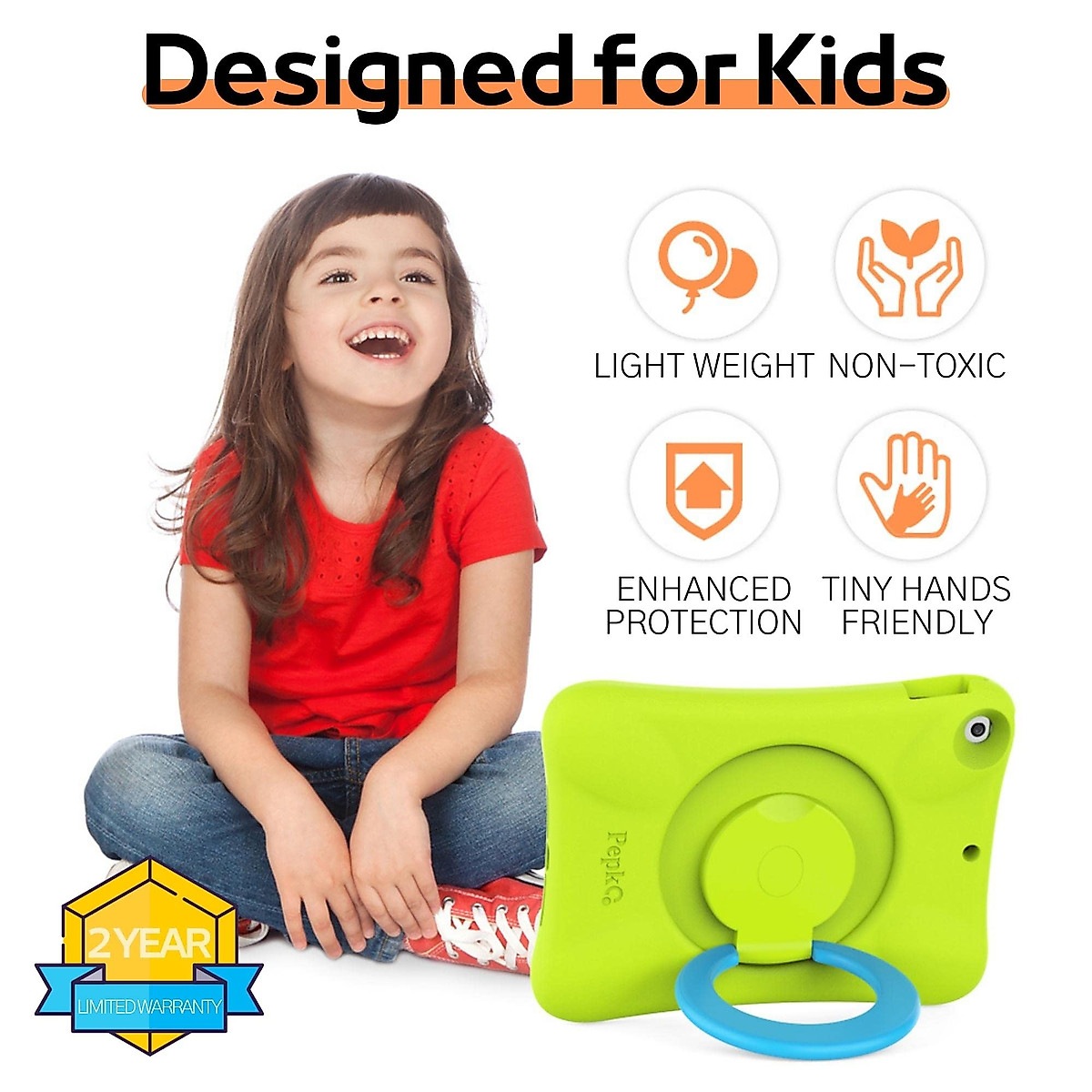 PEPKOO Kids Case for iPad 9.7 2017/2018 - Lightweight Shockproof Handle Stand Rugged Cover for Apple iPad 6th Generation/5th Gen/Air/Air 2 (Green)