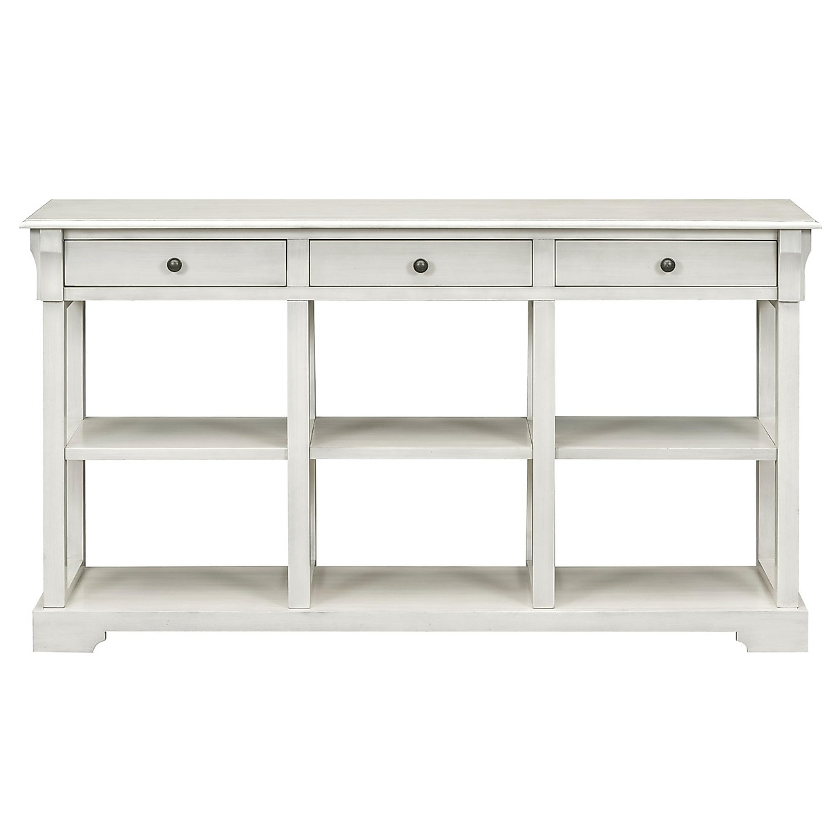 Merax Console Table/Sideboard with Ample Storage, Open Shelves and Drawers for Living Room, Antique White