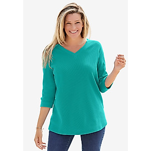 Woman Within Women's Plus Size Three-Quarter Sleeve Thermal Sweatshirt - 34/36, Deep Claret