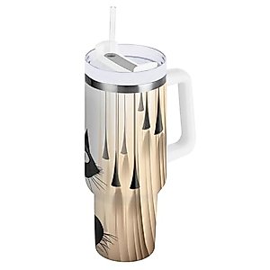 PaChyLuu 30 oz Insulated Tumbler with Handle and Straw Lid, Elegant Cat Leak-Proof Stainless Steel Travel Coffee Mug for Car Cup Holder