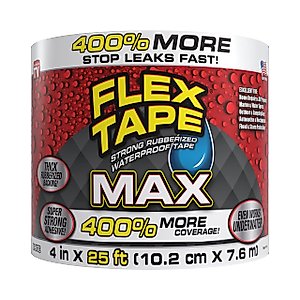 Flex Tape, MAX, 4 in x 25 ft, White, Original Thick Flexible Rubberized Waterproof Tape - Seal and Patch Leaks, Works Underwater, Indoor Outdoor Projects - Home RV Roof Plumbing and Pool Repairs