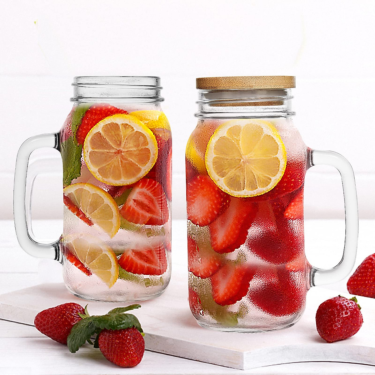 Yirilan 6 Pack 24 Oz Mason Jar Cups,Mason Jars with Handle,Mason Jar Drinking Glasses,Mason Jar with Lid and Straw,Mason Jar Mugs