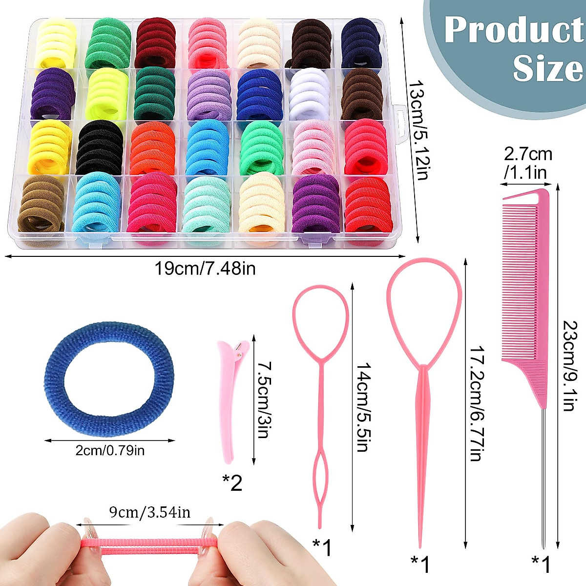 28 Colors Baby Hair Ties, 313Pcs Toddler Hair Ties with 5 Hair Styling Tools Ponytail Holders Hair Ties with Organizer Box for Kids Girls
