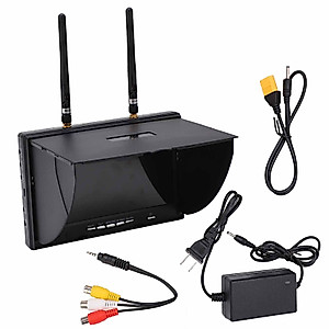 Zyyini 5.8G FPV LCD Receiver Monitor, 40Channels 7Inch LCD Screen Video Transmission Display FPV Drone Accessory Built-in Dual Receiver 600cd/m2 100-240V for FPV Drone