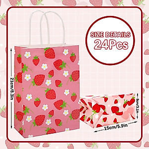 Generic AnyDesign 24Pcs Strawberry Paper Gift Bags with Handles Red Pink Strawberry Party Favor Bags Cute Goodie Candy Treat Bag for Berry Sweet Baby Shower Birthday Wedding Party Supplies