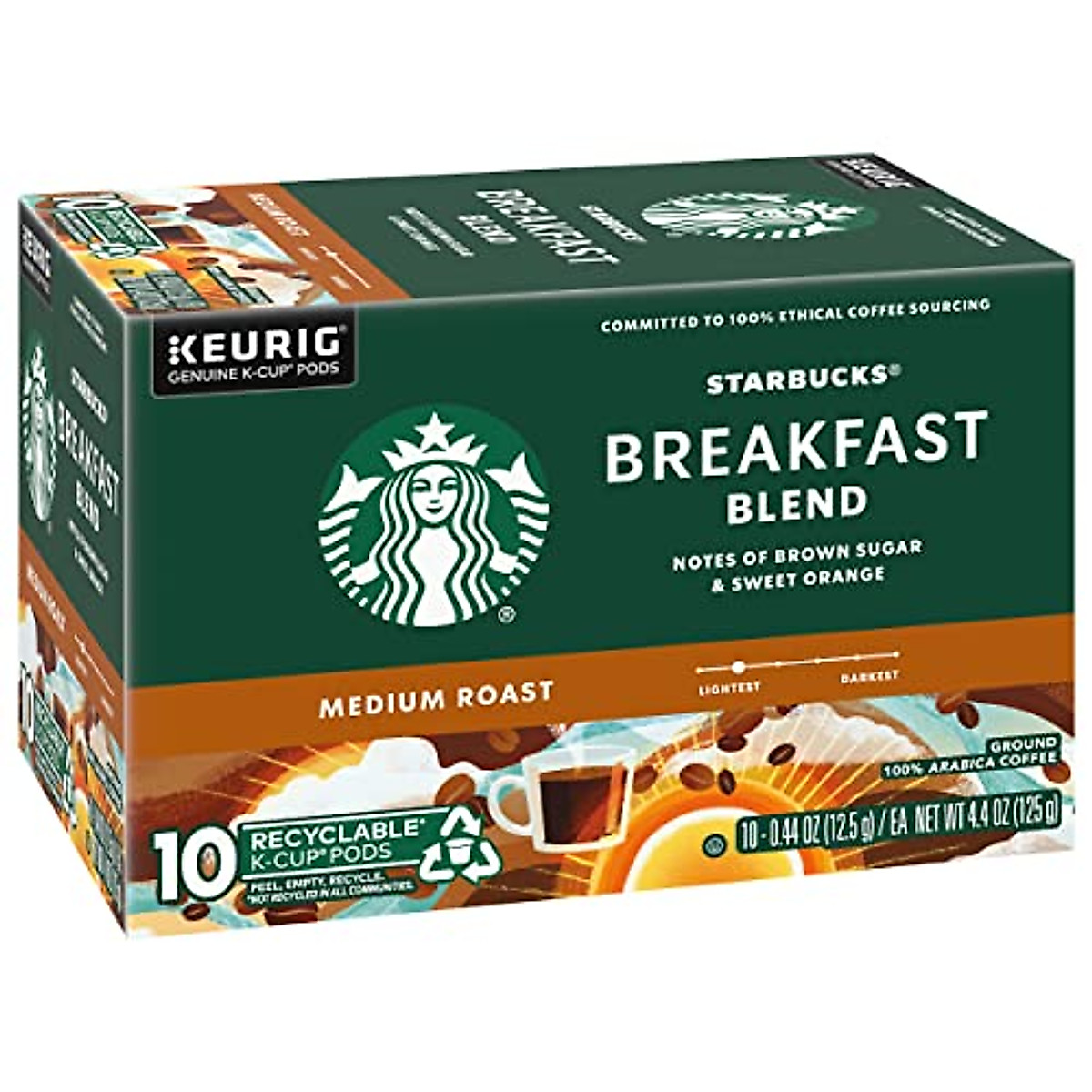 Starbucks Coffee K-Cup Pods, Breakfast Blend Medium Roast, Ground Coffee K-Cup Pods for Keurig Brewing System, 10 CT K-Cup Pods Per Box (Pack of 2 Boxes)