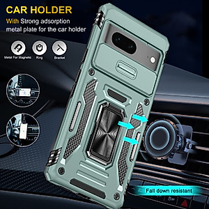 for Pixel 7 Case,Google Pixel 7 Case with Slide Camera Cover+Screen Protector,[Camera Protection] [Magnetic Rotate Kickstand] Military Grade Shockproof Heavy Duty Protective Cover-Alpine Green