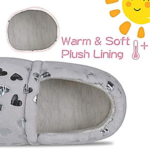MIXIN Girls and Boys Slippers plush grey Princess No-Slip Memory Foam Slippers Soft Rubber Sole House Shoes for Bedroom Indoor Outdoor plush grey 3