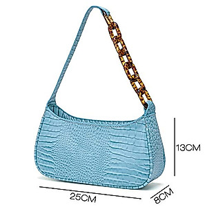 Stylish Classic Clutch Purse Shoulder Bag Tote Handbag with Zipper Closure for Women (Blue)