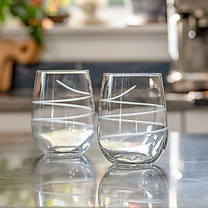 Rolf Glass Twist Stemless Wine Tumbler 17 ounce | Proudly Made in the USA | Stemless Wine Glasses | Lead-Free Glass | Etched Tumbler Glasses (Set of 4)