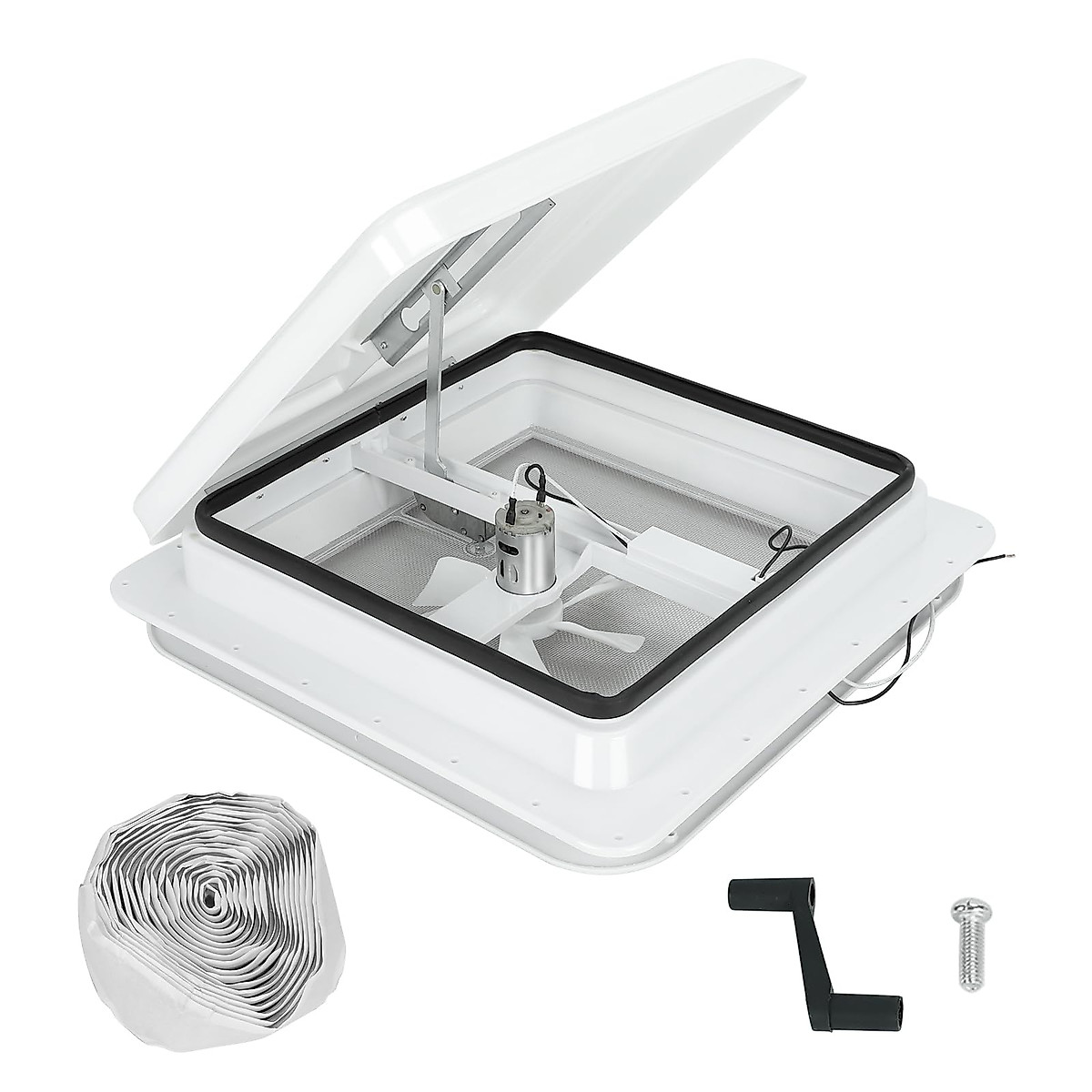 BLACKHORSE-RACING 14" RV Roof Vent Fit for Camper Trailer Universal White Lid Roof Vent with 12V RV Vent Fan 6" Blades White lid Inner for Garnish Ring