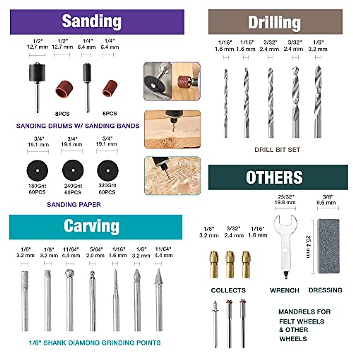 WORKPRO 306PCS Rotary Tool Accessories Kit, Fits Dremel Rotary Tool, 1/8" Shanks DIY Universal Fitment for Easy Cutting, Sanding, Grinding, Carving, Polishing, Drilling and Engraving with Storage Case