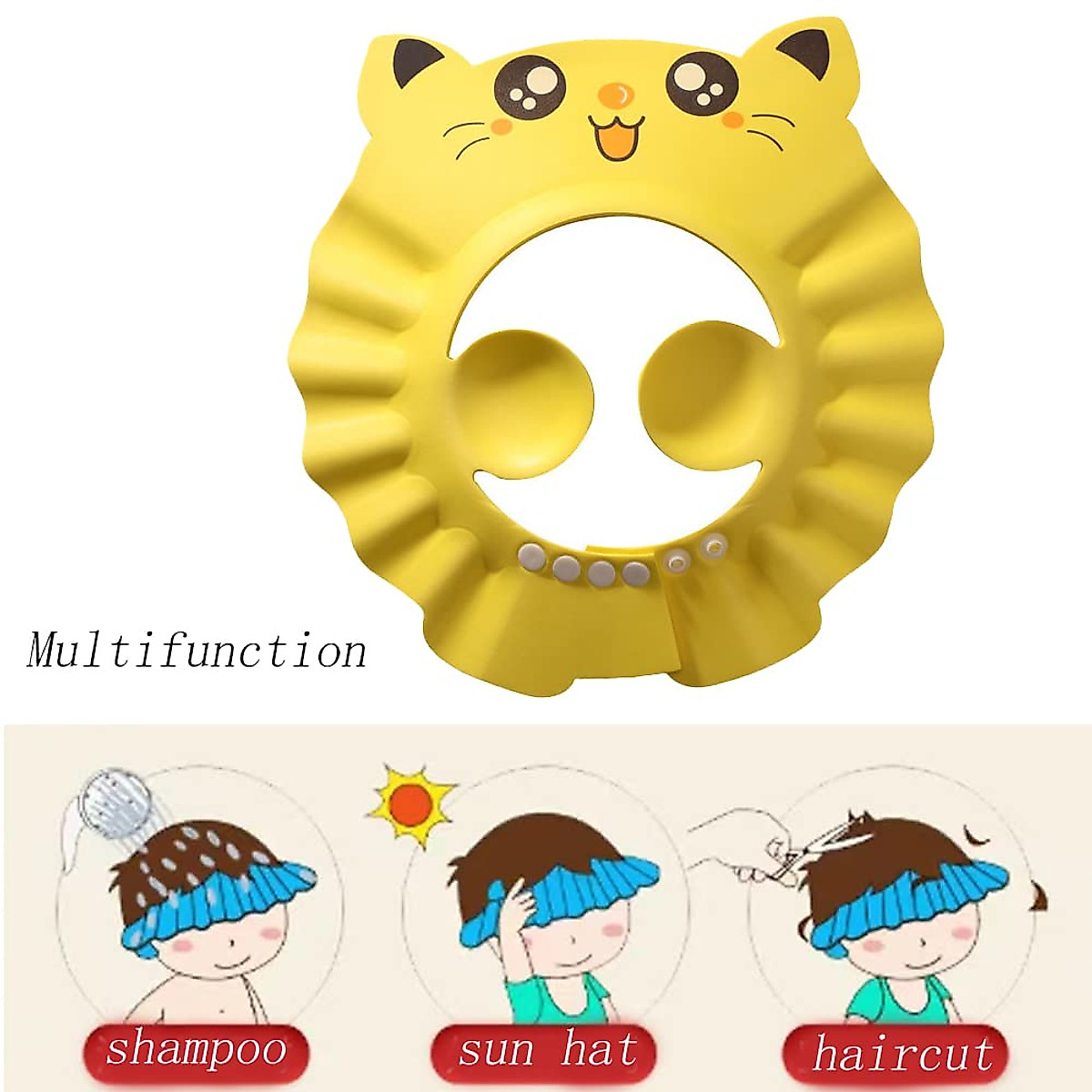 Anller 3 Pieces Baby Shower Cap, Soft Adjustable Bath Shampoo Cap with Ear Protection, Funny Cartoon Bathing Cap for Children, Kids and Toddlers(Pink+Blue+Yellow)