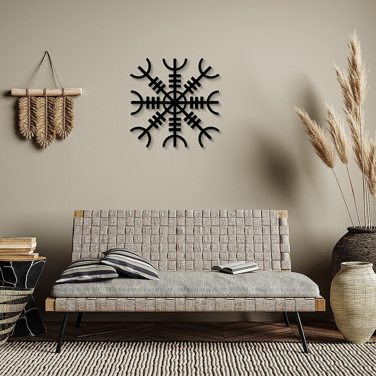 VALHALLA Vahala 3pc Viking Decor 15” Metal Wall Art | Viking Compass, Valknut, Tree of Life｜Nordic Mythology Vegvisir Runes and Symbols, Norse Metal Wall Décor, (15 in W x 15 in H / 38x38 cm)