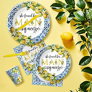 HIPVVILD She Found Her Main Squeeze Bridal Shower Party Tableware - Lemon Bridal Shower Decorations, Paper Plate, Cup, Napkin, Cutlery, Summer Citrus Fruit Capri Lemon Party Decorations | Serve 24