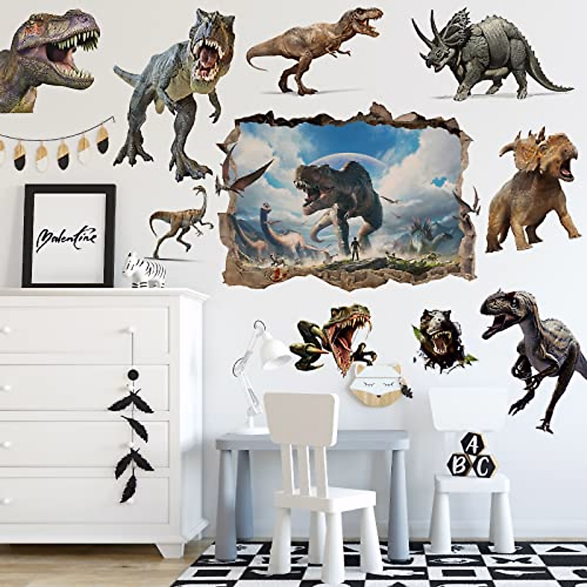 3D Dinosaur Wall Stickers Removable Vinyl Large Dino Stickers 10Pcs Peel and Stick Dinosaur Wall Decals for Kids Nursery Bedroom Home Decoration