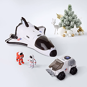 Dazmers Space Shuttle Toy - Kids Spaceship with 2 Astronaut Figures, Mechanical Arm and Rover - Rocket Ship Lights Up with Blast Off Sound Effects - Fun Space Toys for Children, Boys and Girls