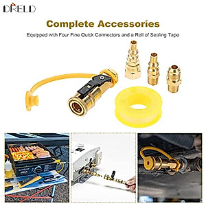 1/4” RV Quick Connect Propane Adapter Shutoff Valve and Full Flow Plug Kit, with 3/8” Male Flare Fitting to Quick-Release Connection for Pressure Regulator or Hook RV Hose Pipe Lines, Gas BBQ Grill