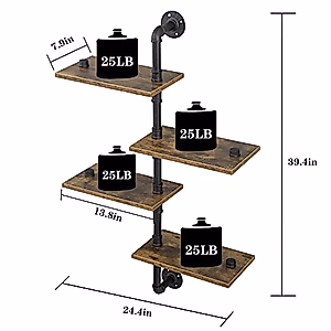 HEONITURE Industrial Pipe Shelving, Pipe Shelves with Wood Planks, Corner Floating Shelves Wall Mounted, Retro Rustic Industrial Shelf for Bar Kitchen Living Room