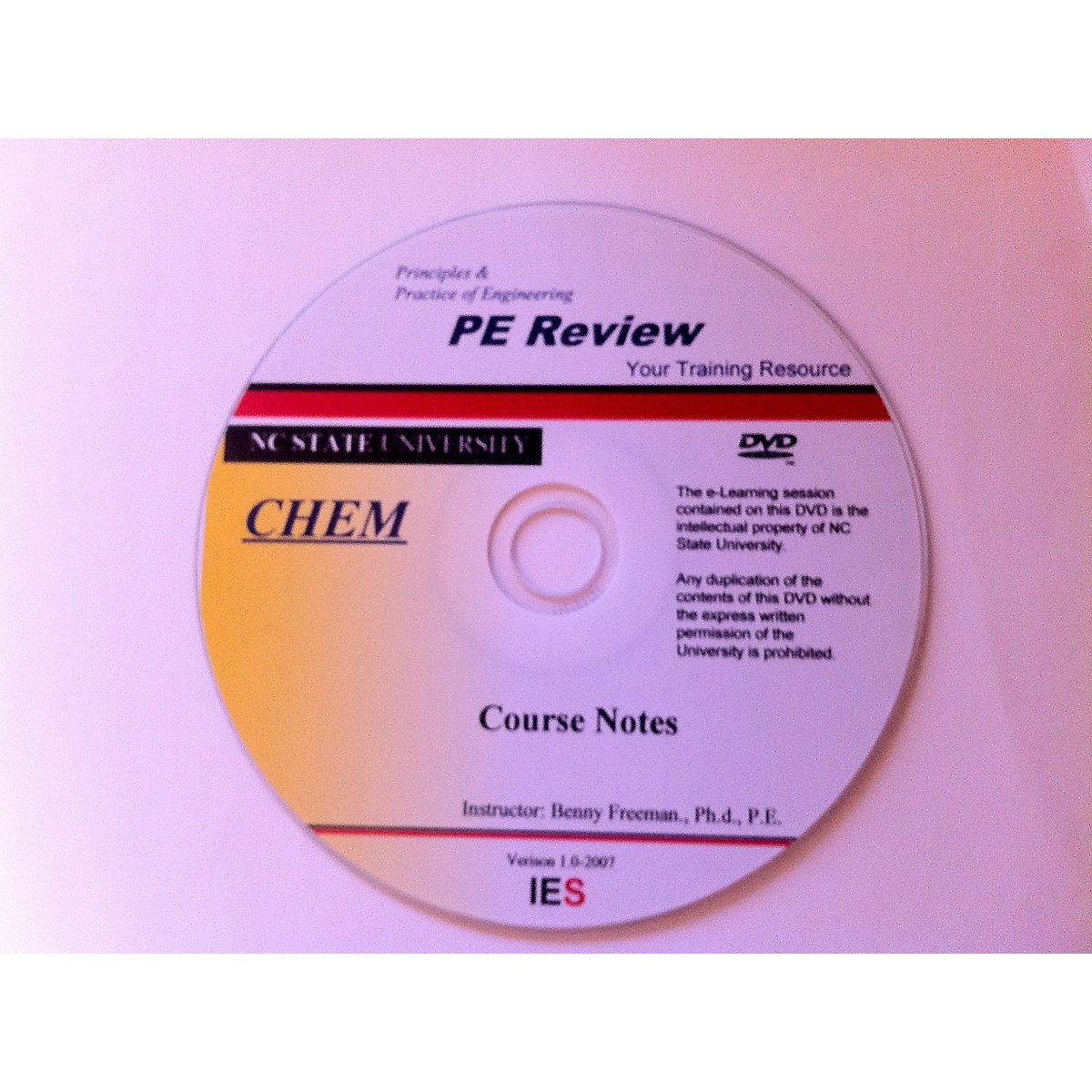 Chemical Engineering PE Review Course from NC State 10 dvds + 1 CD course notes