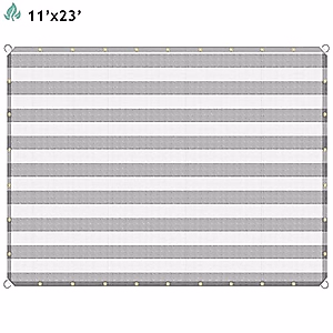 SunnyRoyal 11'x23' Sun Shade Sail Straight Edge with Grommet Rectangle Canopy Awning Fabric Cloth Screen UV Block Heavy Duty Commercial Grade Outdoor Patio Carport (Gray White)