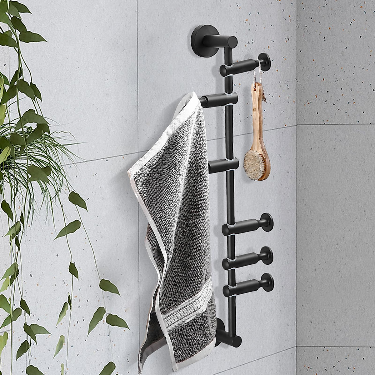 TFCFL Modern Wall Mount Coat Rack, 6 Brass Sleek Coat Hooks Rack, Vertical Coat Rack Wall Mounted Coat Hooks Coat Rack for Entryway Bedroom Coats Scarfs Bag Hat Umbrella Space Saving (Black)