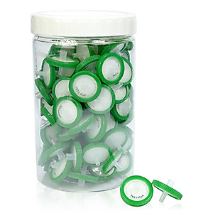 Syringe Filters PES Hydrophilic Filtration 0.45um Micron Pore Size 25mm Membrane Diameter Lab PES Membrane Disc Non-Sterile by Labfil, Pack of 100