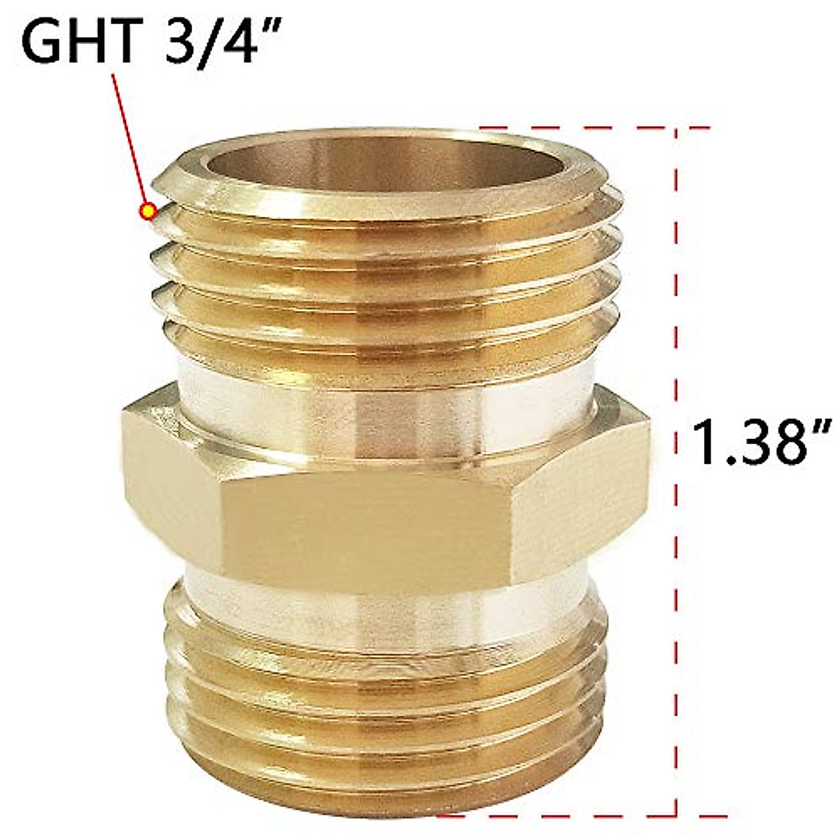 HQMPC Garden Hose Connector Bras Hose Adapter Garden Hose Hex Male Fitting Connector Male to Male 3/4 Inch GTH Thread Brass Connector, 4-Pack